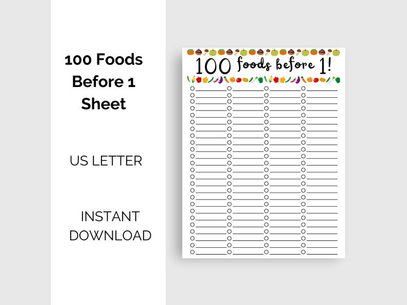 Baby's First 100 Foods Chart: Fun Tracker (digital Download) - Etsy