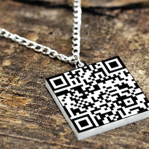Custom QR Code Necklace // Secret Message Necklace // Engagement Gift ...