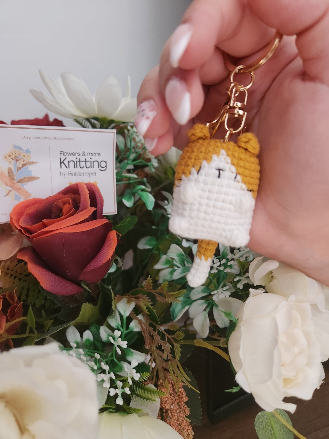 Cute Ginger Cat Knitted Keychain Adorable Handmade Crochet Kitten Cute ...