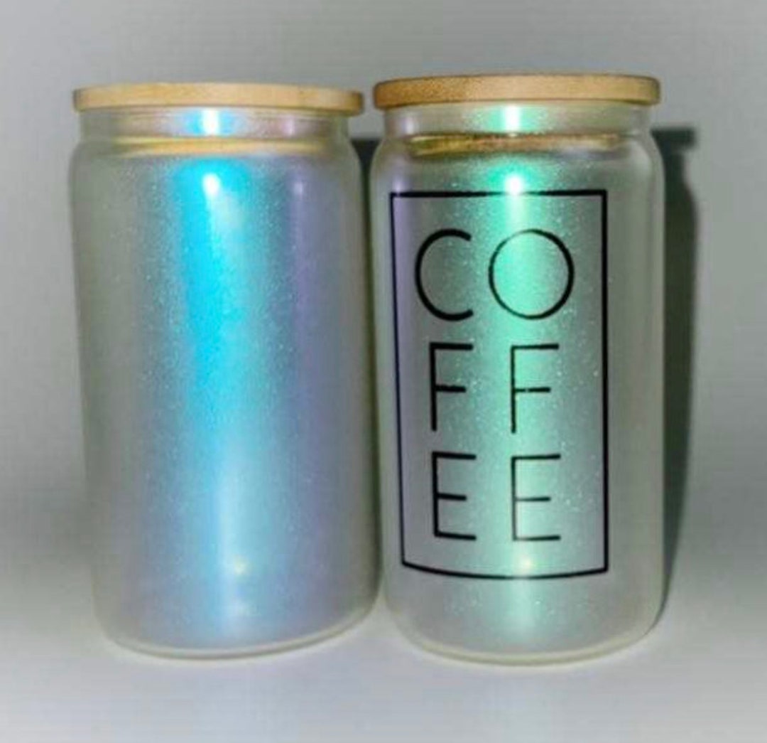 Rainbow, Iridescent Clear 16oz Beer Can Glass With Bamboo Lid and Straw ...