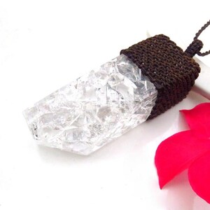 Large Freeform Fire and Ice Quartz Necklace, Macrame Necklace, Quartz ...