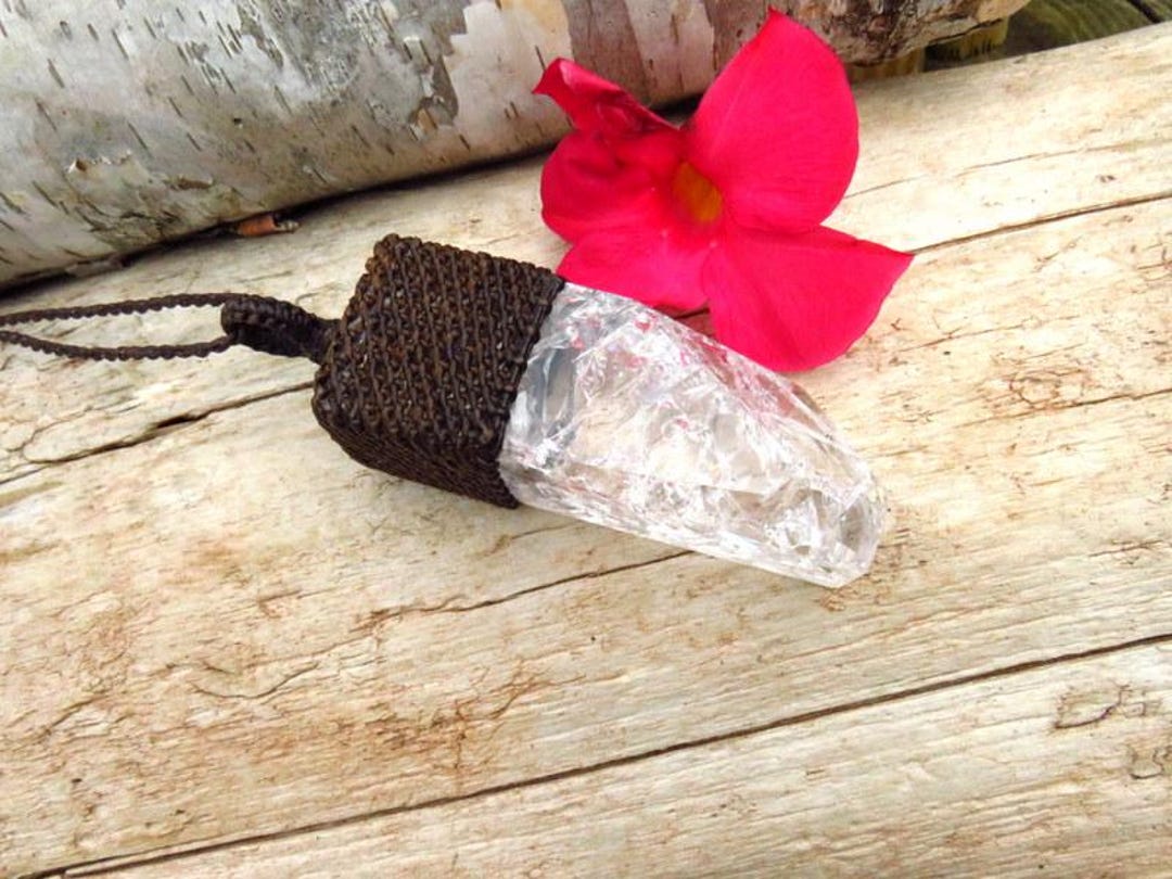 Large Freeform Fire and Ice Quartz Necklace, Macrame Necklace, Quartz ...