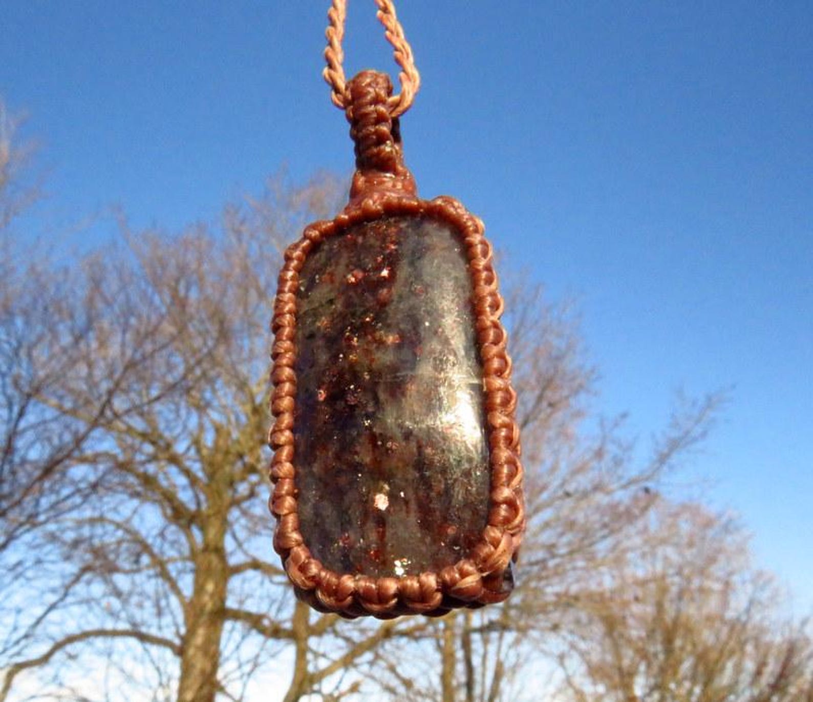 Iolite Sunstone Macrame Necklace, Flashy Blue Sunstone, Purple Sunstone ...