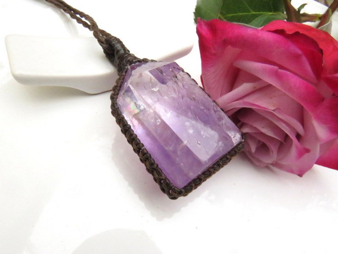 Amethyst With Rainbow Prisms Necklace, Amethyst Necklace, Birthday Wife ...