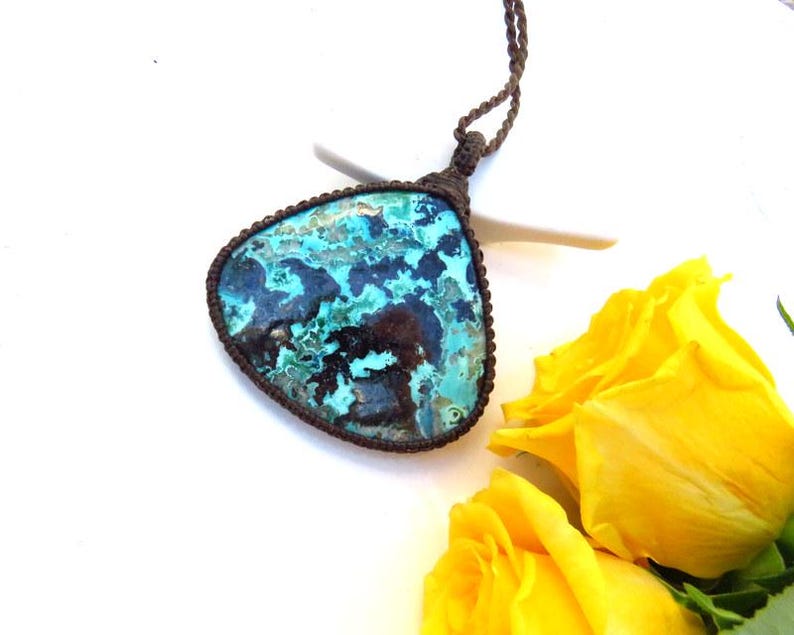 Azurite Macrame Pendant Healing Necklace, Soul Purpose Gifts, Azurite ...
