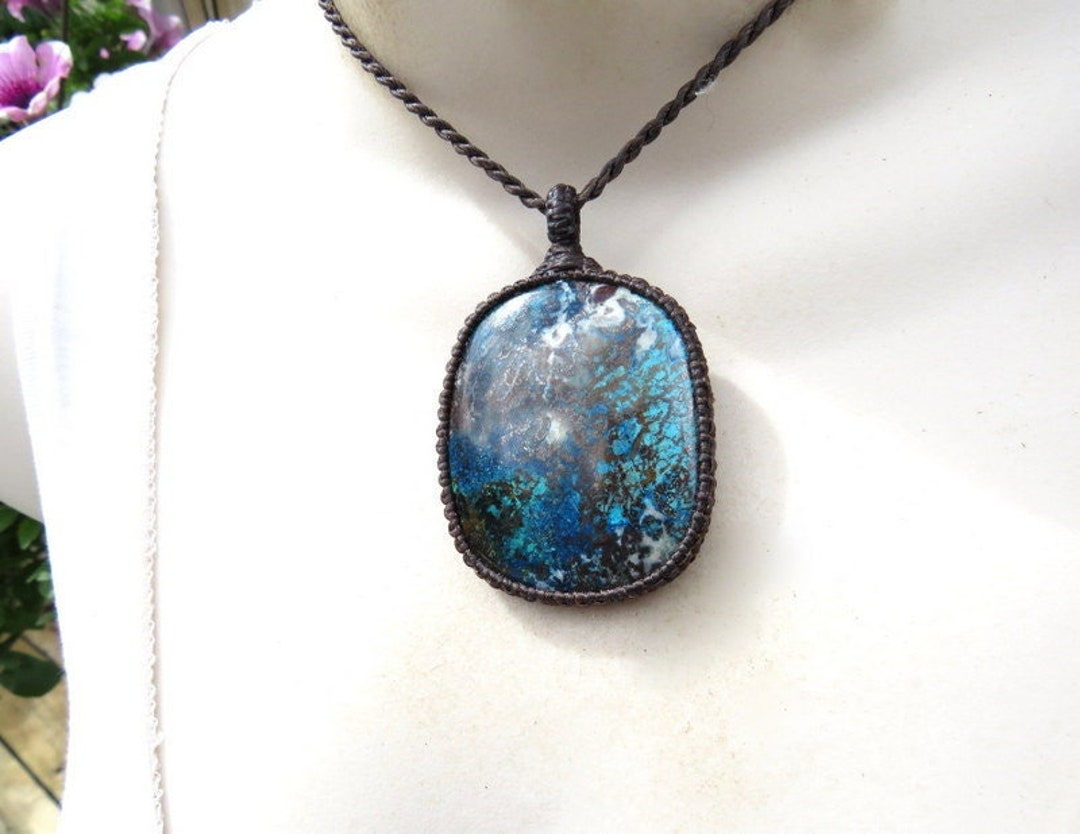 Azurite Gemstone Macrame Necklace, Azurite Jewelry, Gemstone Jewelry ...