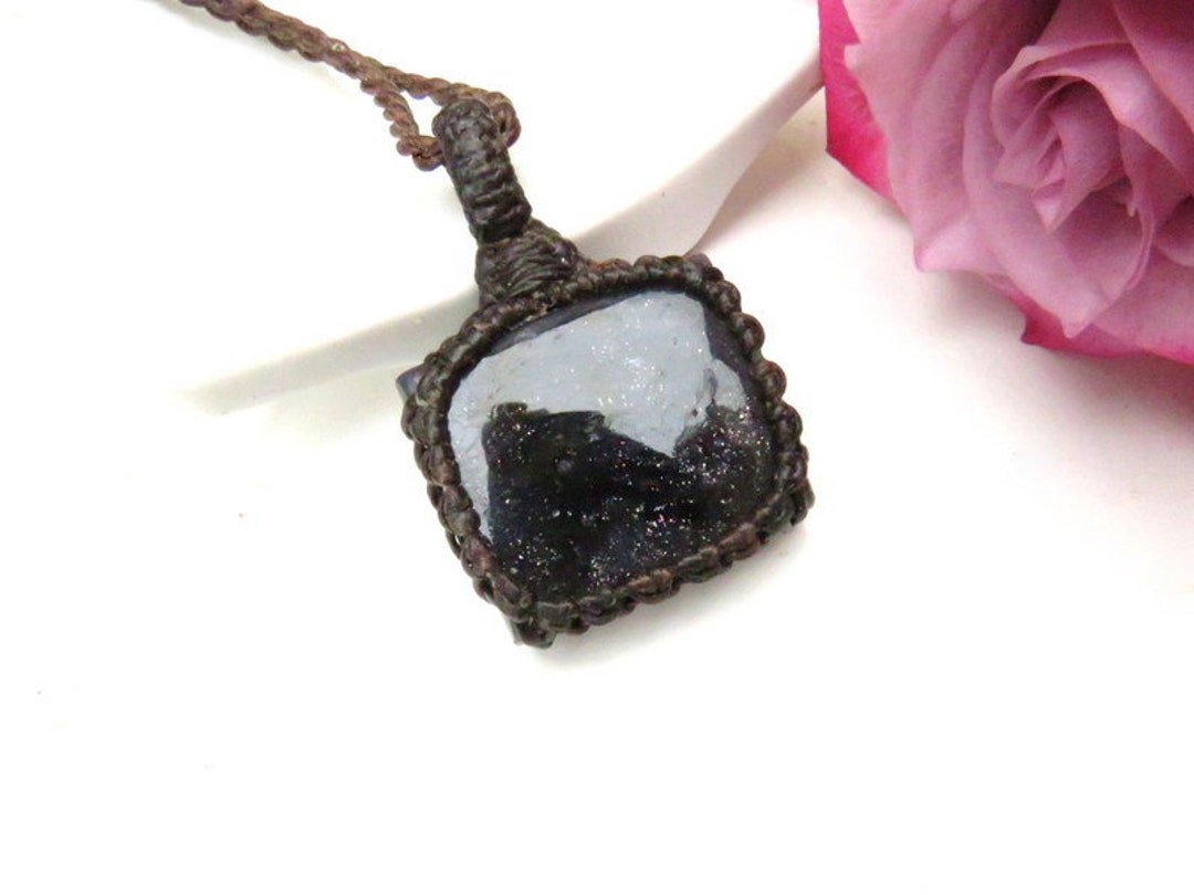 Iolite Sunstone Macrame Necklace, Flashy Blue Sunstone, Purple Sunstone ...