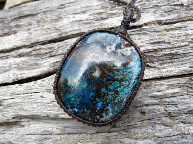 Azurite Gemstone Macrame Necklace, Azurite Jewelry, Gemstone Jewelry ...