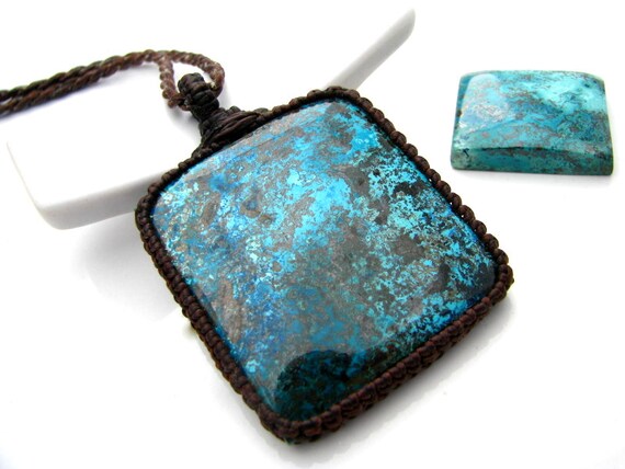 Azurite Necklace Azurite pendant Azurite jewelry Macrame | Etsy