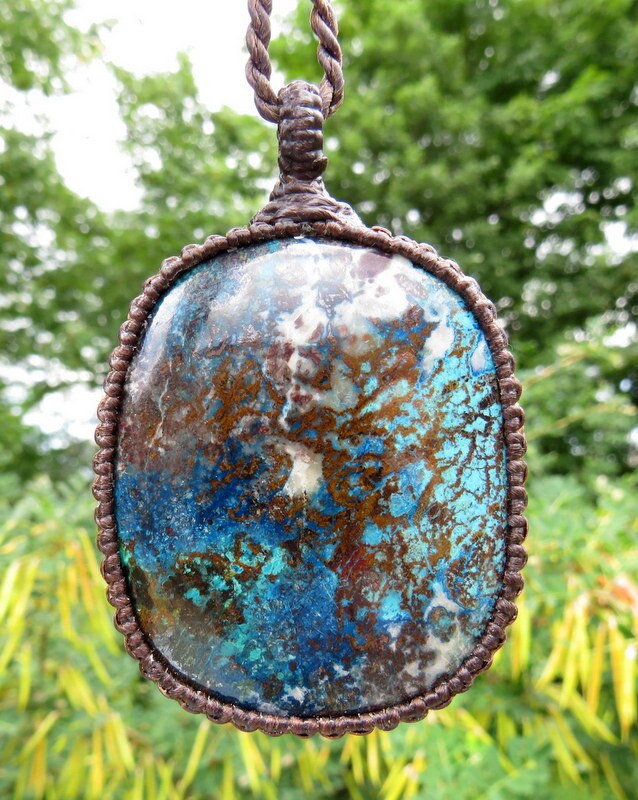 Azurite Gemstone Macrame Necklace, Azurite Jewelry, Gemstone Jewelry ...