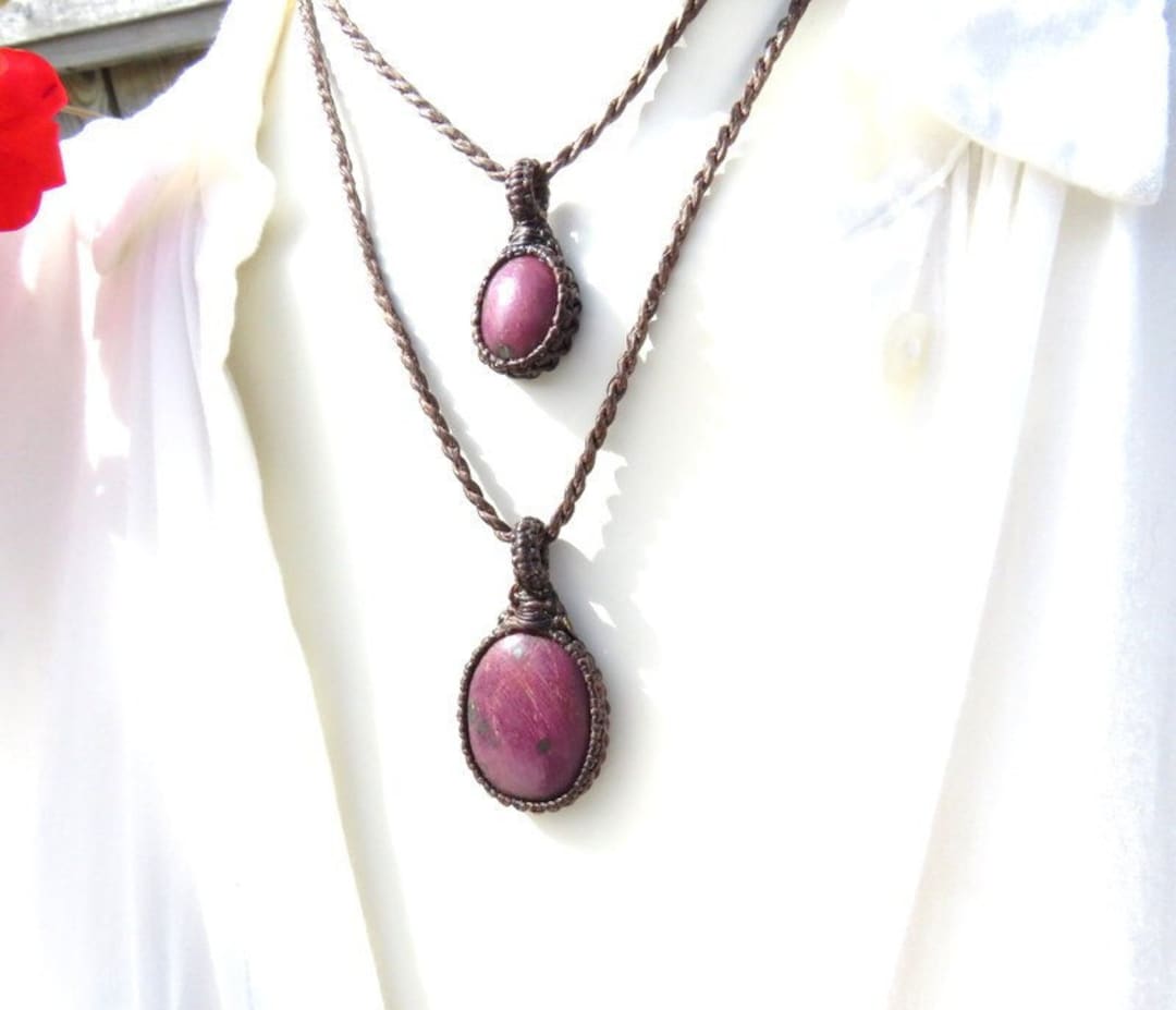 Ruby Macrame Necklace Set / Ruby Jewelry / Gift for Her / Birthstone Necklace / Gemstone Jewelry ...