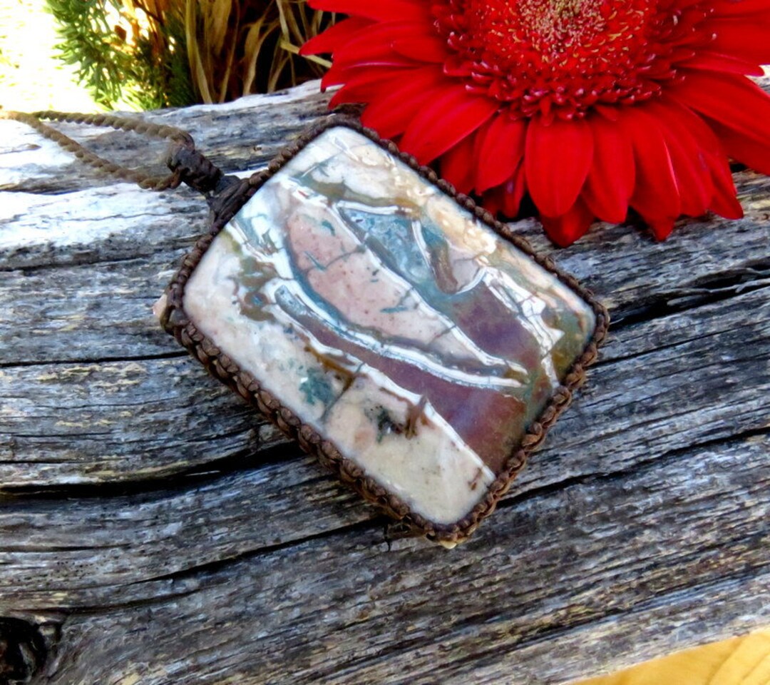 Unique Jasper Gemstone Macrame Necklace, Rock Collector, Mothers Day ...