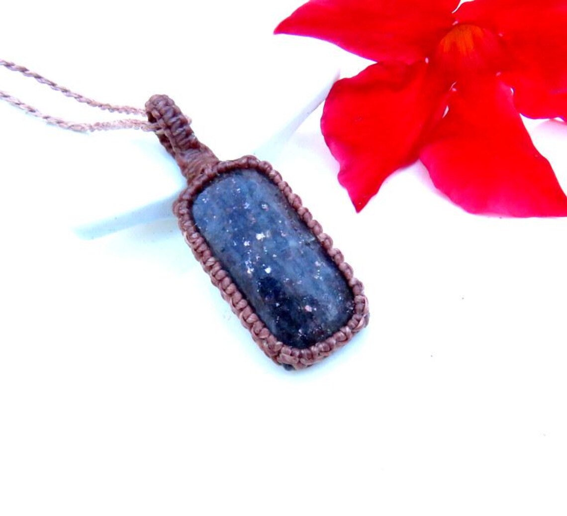 Iolite Sunstone Macrame Necklace, Flashy Blue Sunstone, Purple Sunstone ...