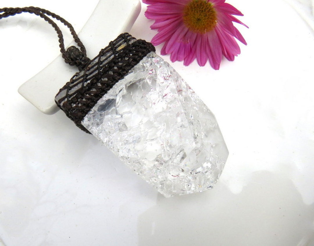 Large Freeform Fire and Ice Quartz Healing Necklace, Macrame Necklace ...