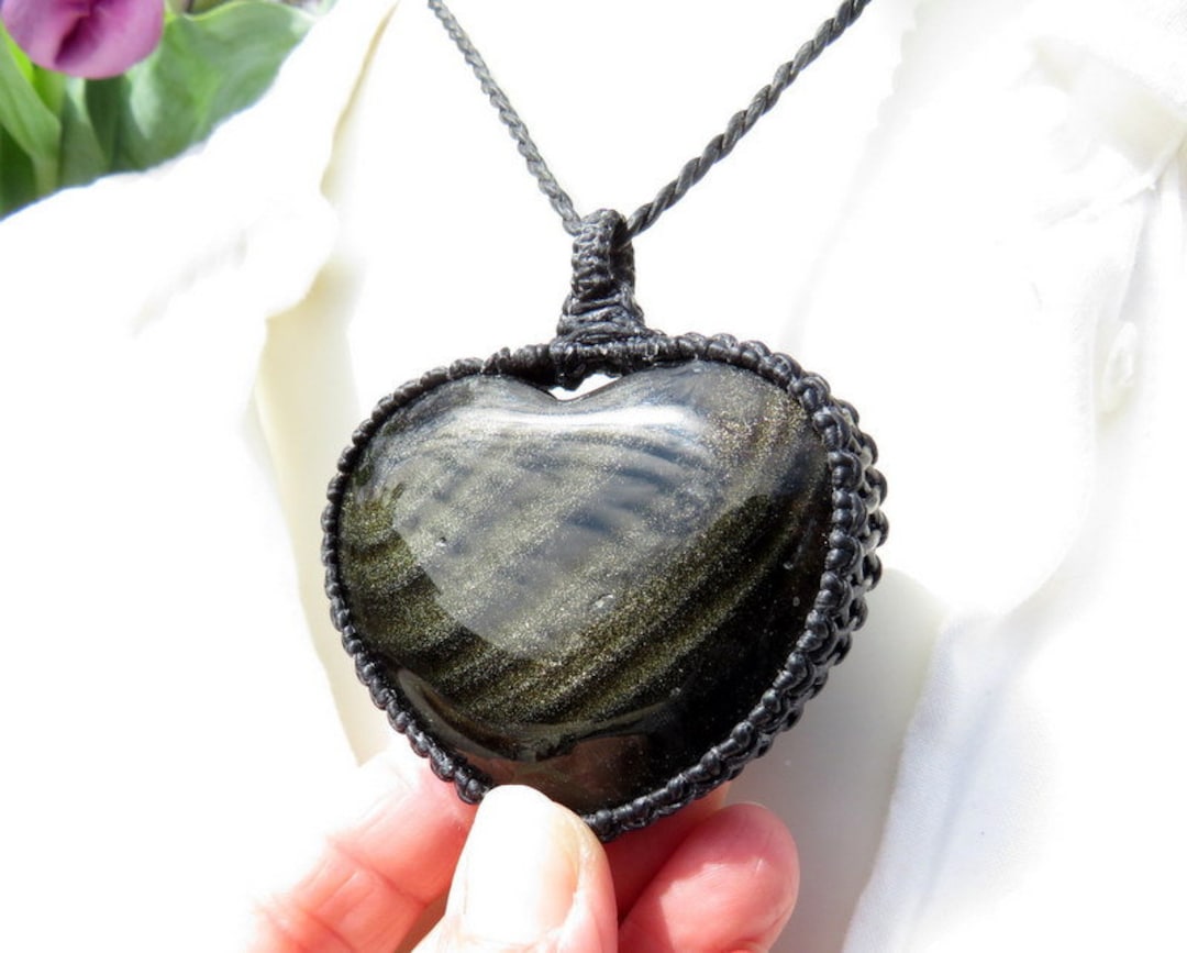 Golden Sheen Obsidian Necklace Obsidian Jewelry Valentines Day Handmade ...