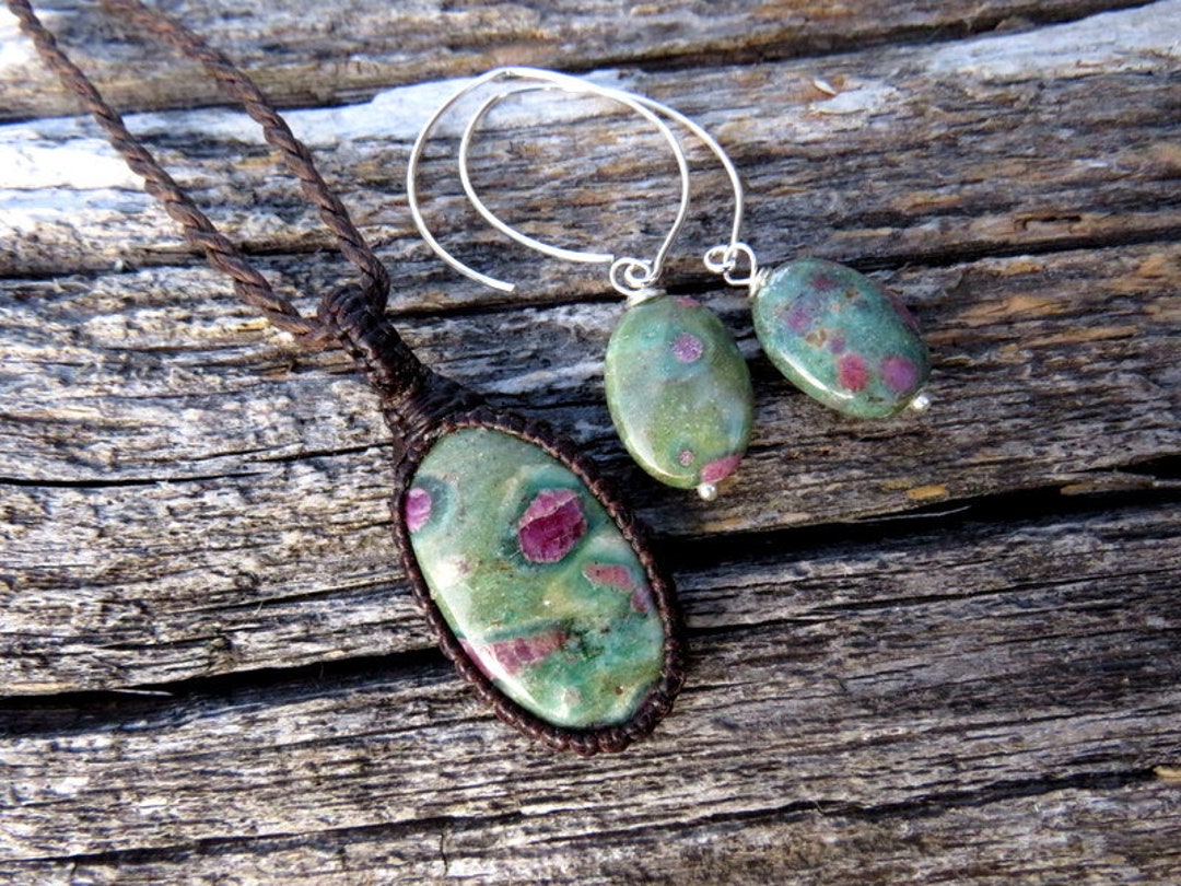 Ruby Fuchsite Necklace and Earring Set, Gemstone Necklace, Jewelry Set ...