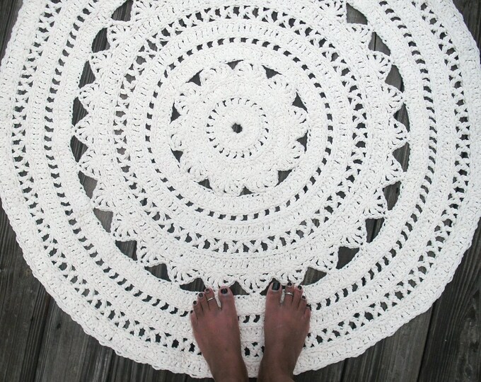 Creamy White Cotton Crochet Rug in Large 40 Circle - Etsy