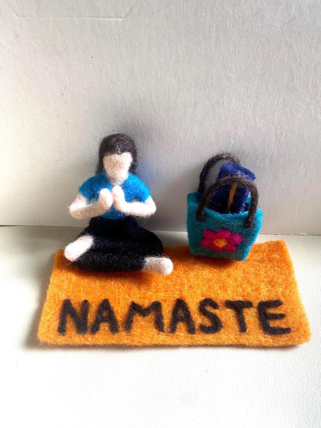 Needle Felted Yoga Girl With Namaste Mat, Tote Bag and Face Towel ...
