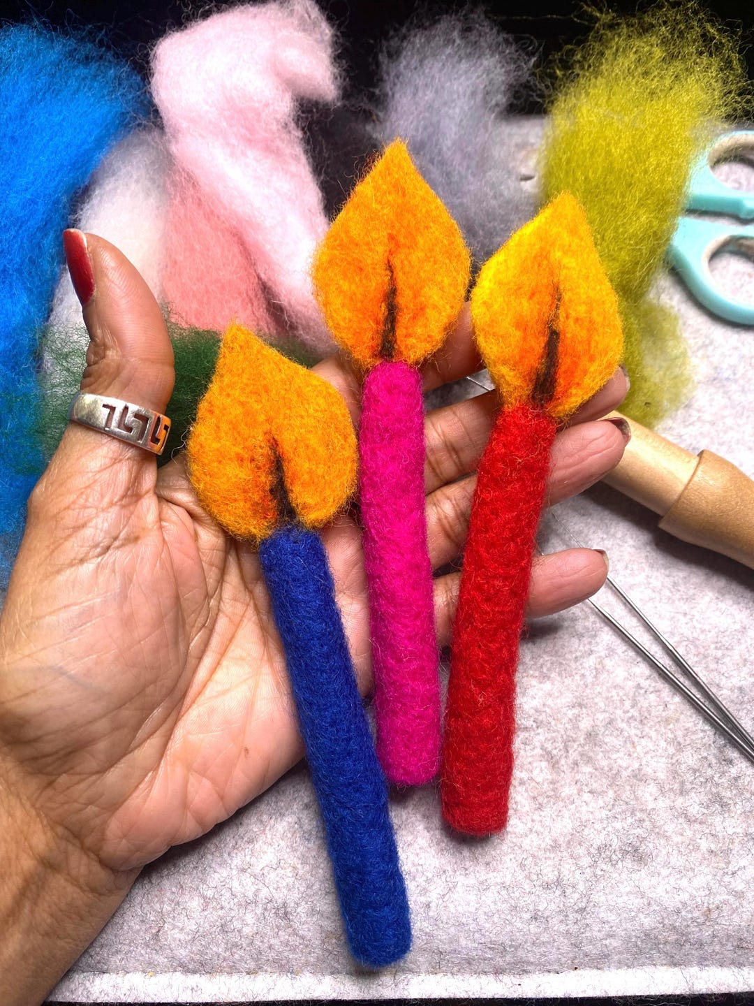 One Needle Felted Candle, Choose a Color - MADE TO ORDER - Etsy