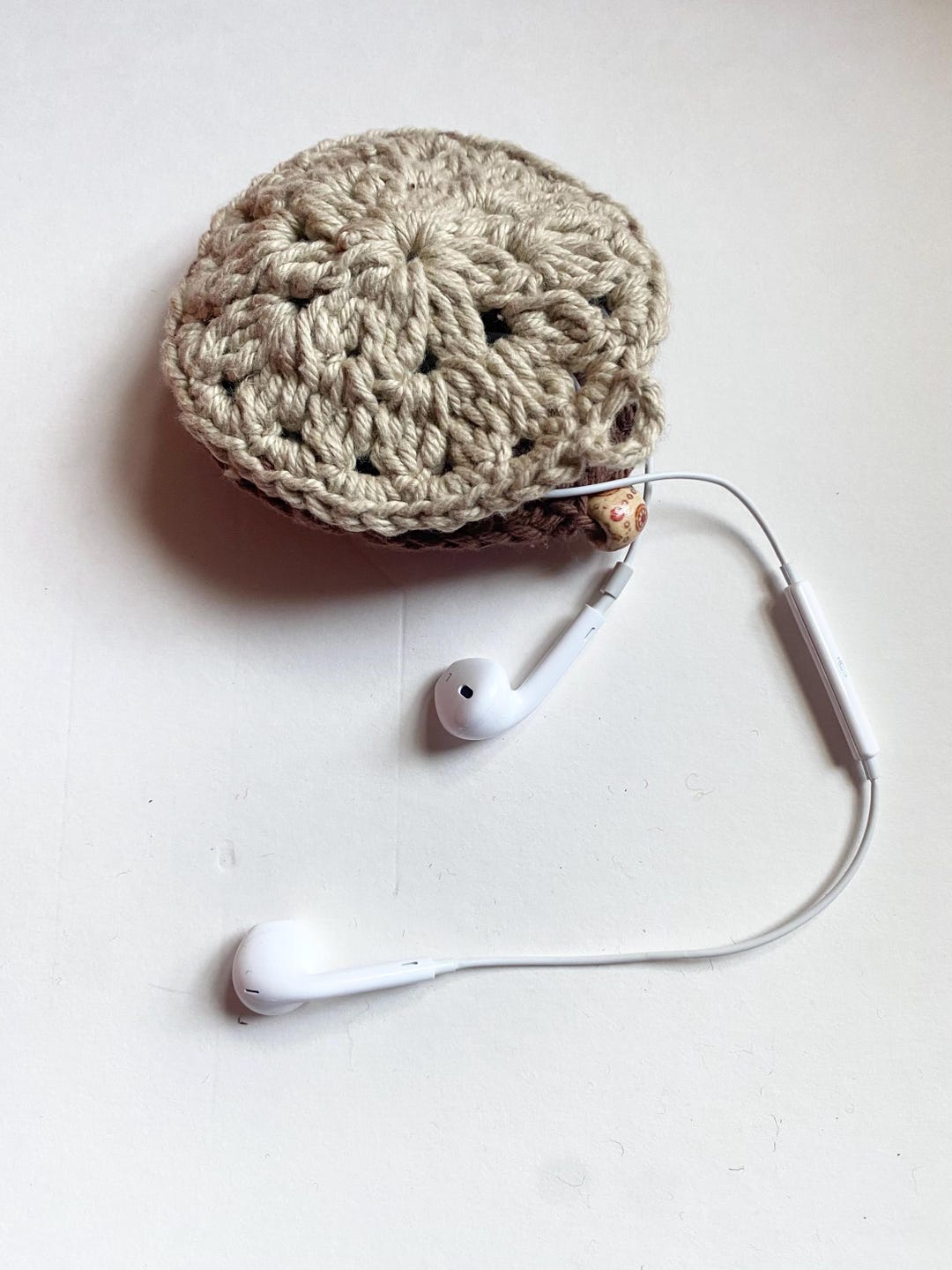 Beige Crochet Earphone Holder With Wood Bead - Ready to Ship - Etsy