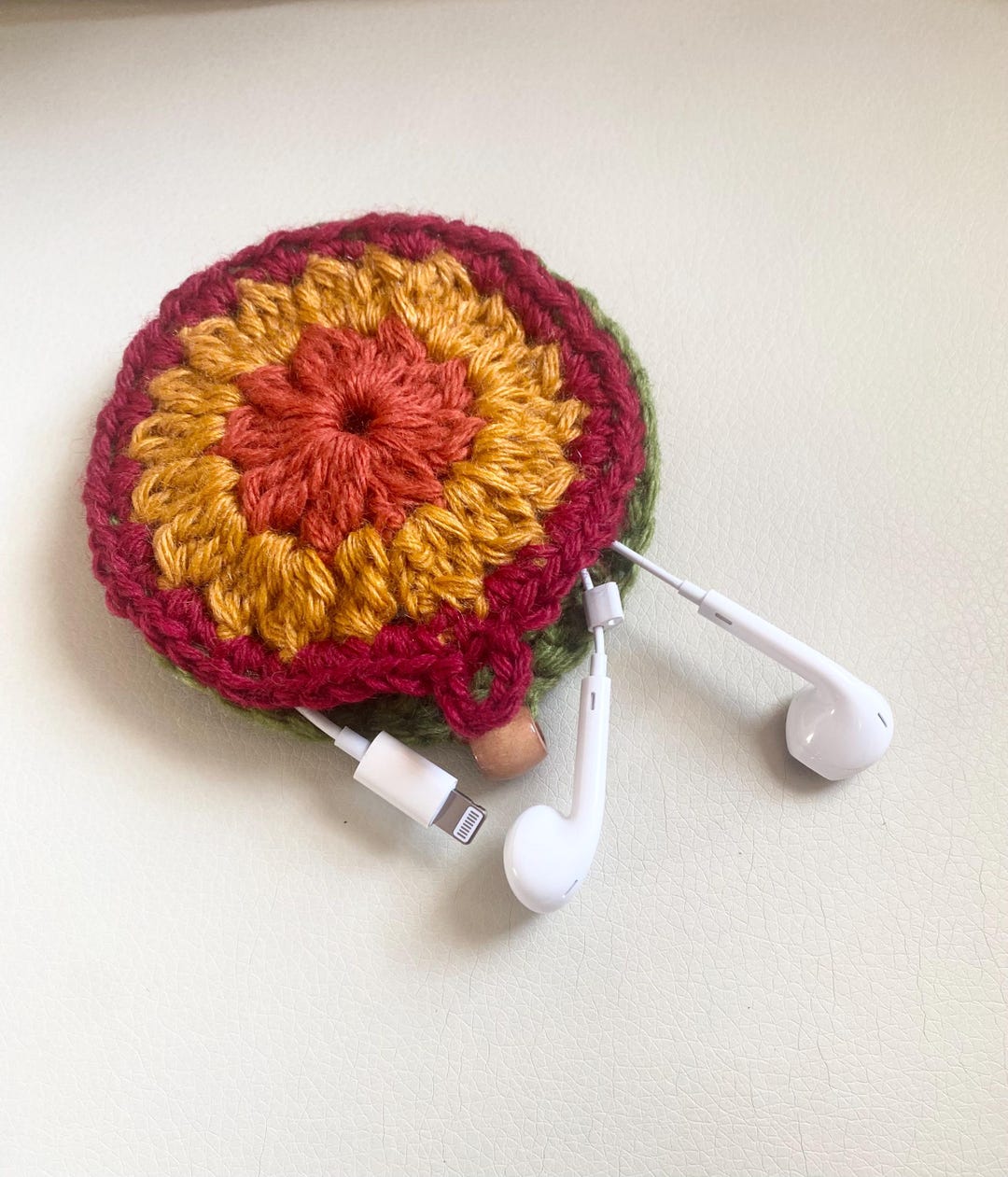 Fall Colors Crochet Earphone Holder With Wood Bead - Ready to Ship - Etsy