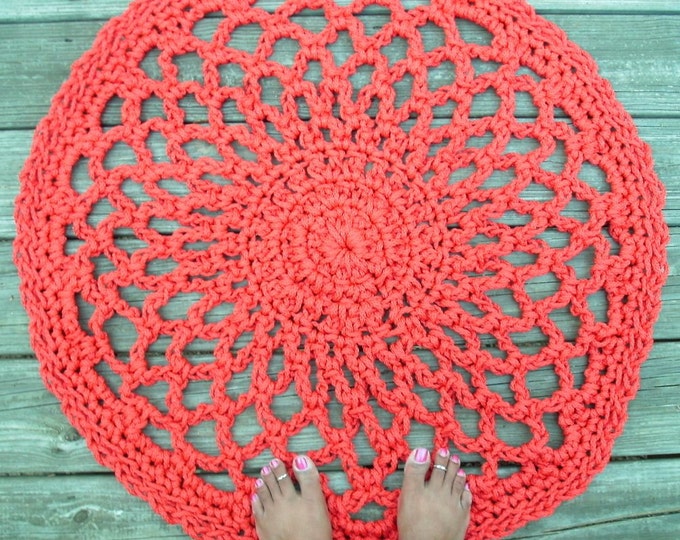 Red Patio Porch Cord Crochet Rug in 33 Lacy Circle Pattern - Etsy