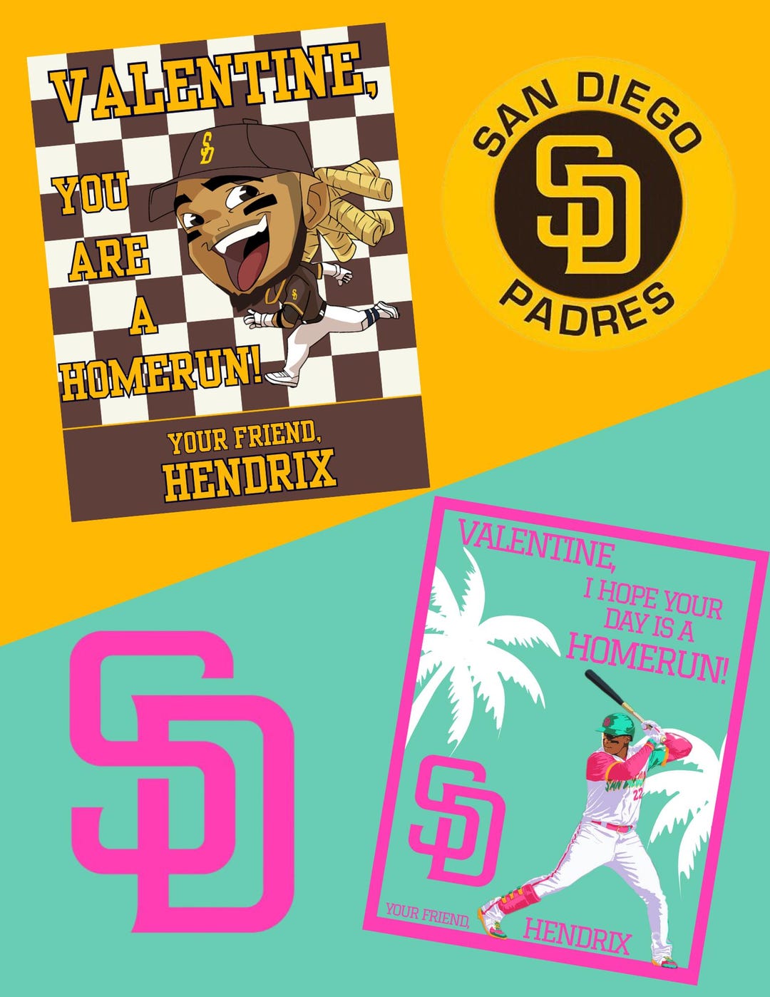 San Diego Padres Baseball Valentines Day Canva Template Cards - Etsy