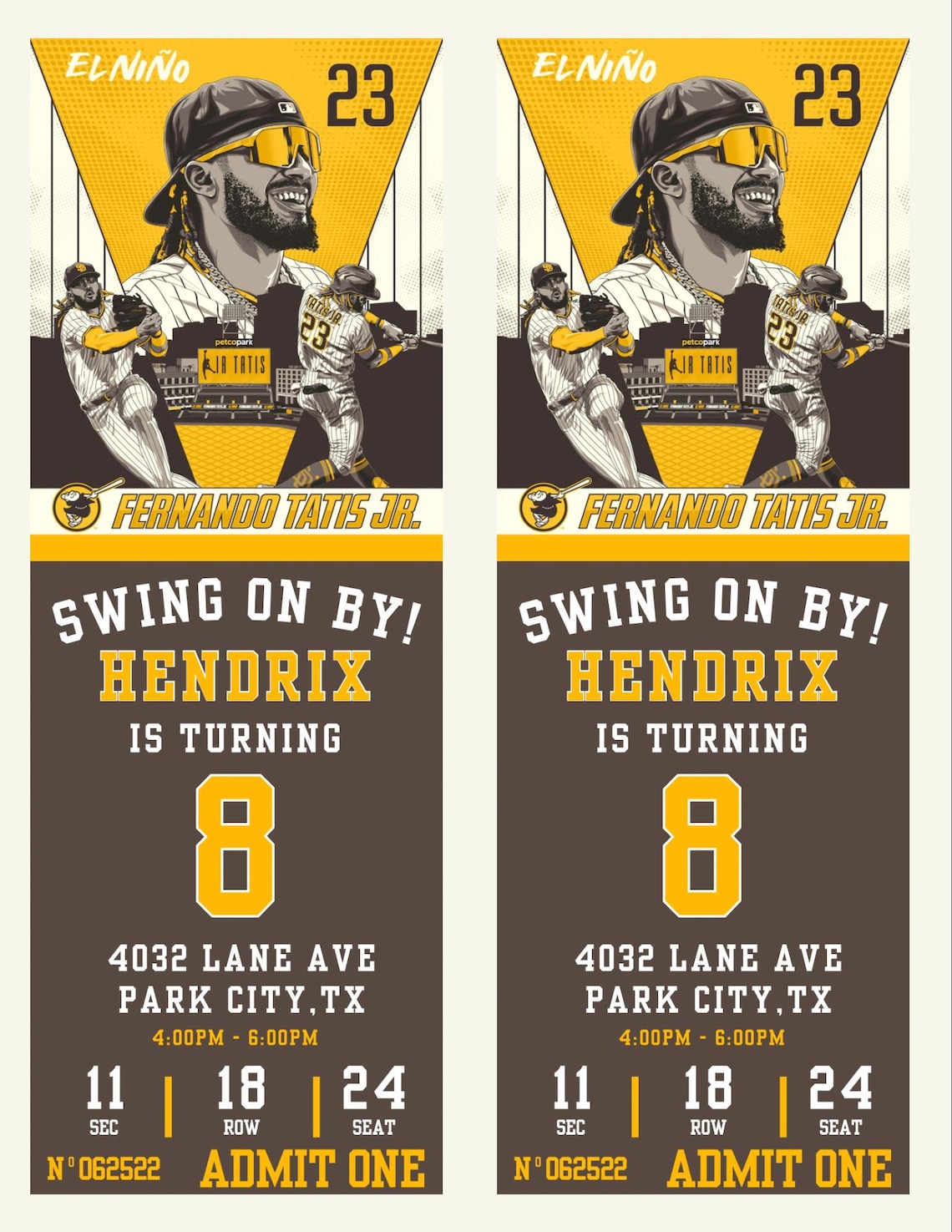 San Diego Padres Ticket Style Birthday Invitation Template - Etsy
