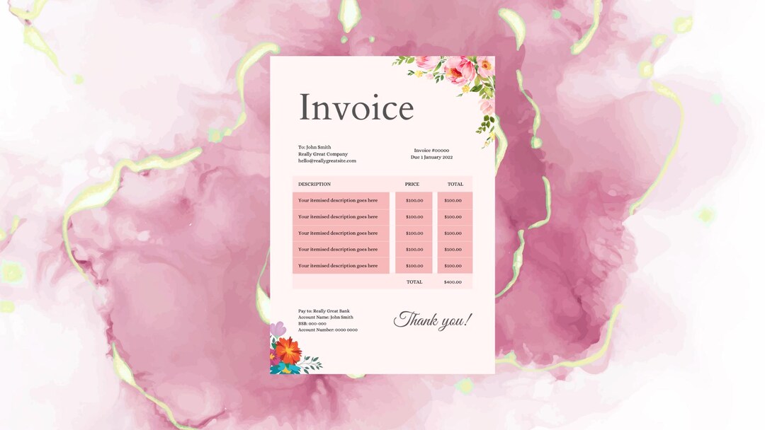 3 Cute Pink Invoice Template (CANVA) - Etsy