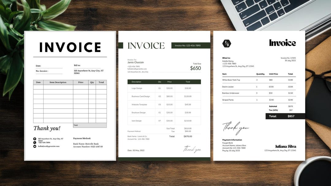 3 Simple Minimalist Invoice Template (CANVA) - Etsy