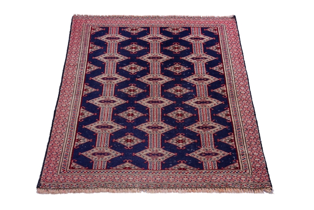 3x3 Vintage Mini Rug, Blue Turkish Small Area Rug, Boho Anatolian ...