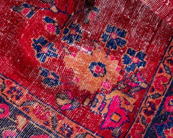 4x9 Vintage Rug, Red Turkish Rug, 4x9 Handmade Oushak Rug, Bedroom Rug ...