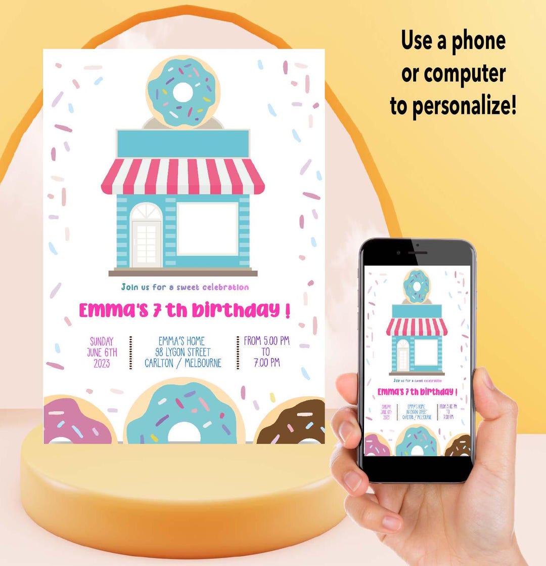 Editable Donut Birthday Invitation Donut Birthday Invite Donut Party