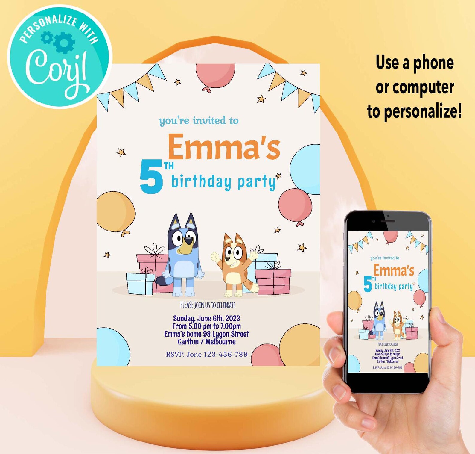 Girl Bluey Birthday Invitation, Printable Bluey Invitation, Digital ...