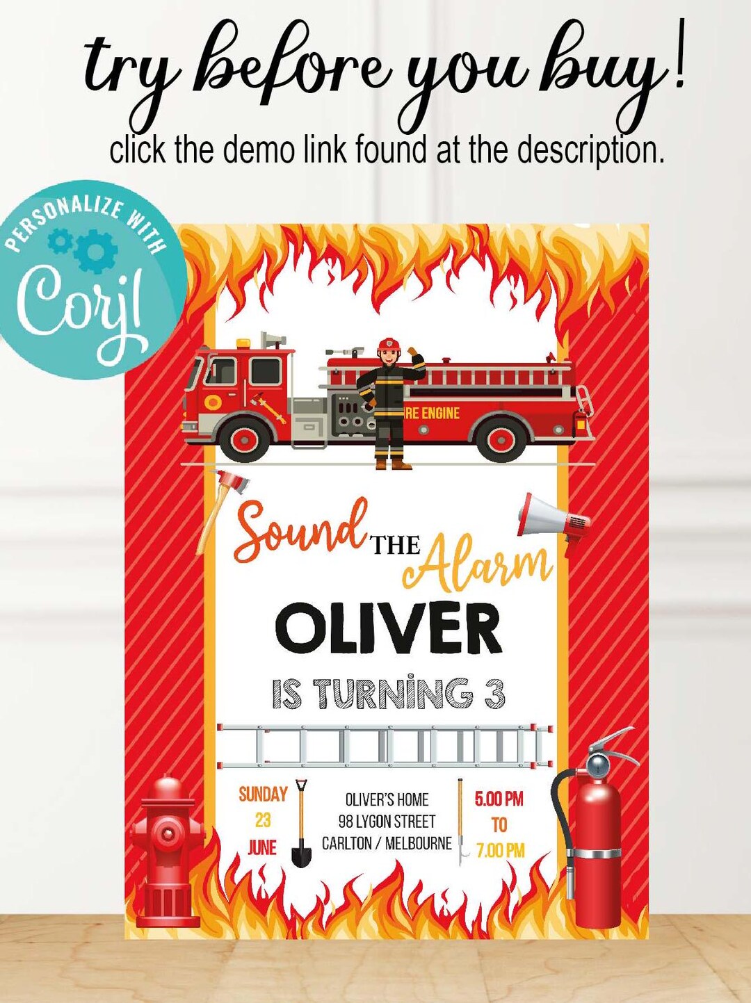 Firetruck Invitation, Fire Truck Birthday Invitation, Firetruck ...