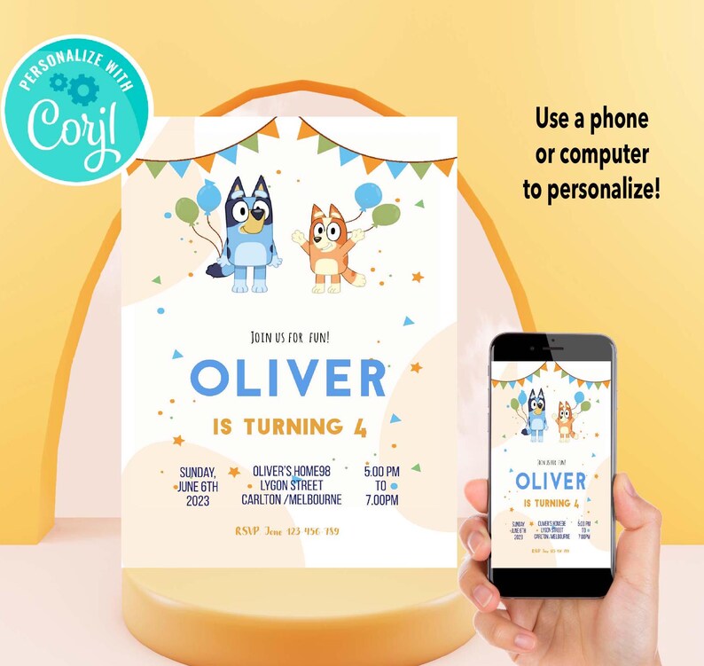 Girl Bluey Birthday Invitation, Printable Bluey Invitation, Digital ...