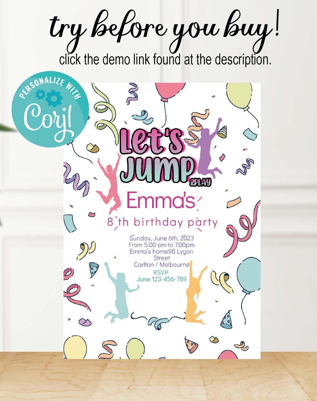 Editable Jump Invitation, Editable Pink Jump Birthday Invite ...