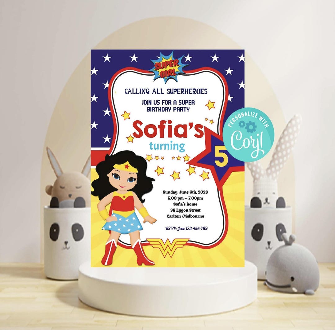 Girl Hero Birthday Invitation, Girl Hero Invitation , Girl Hero, Girl ...