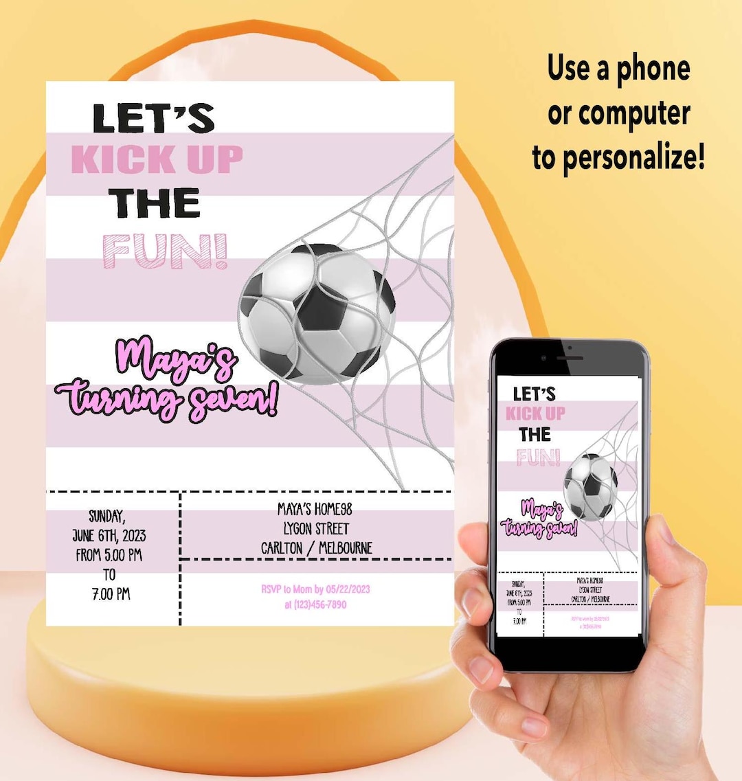 Girl Soccer Birthday Invitation, Soccer Invitation,soccer Party Invite ...