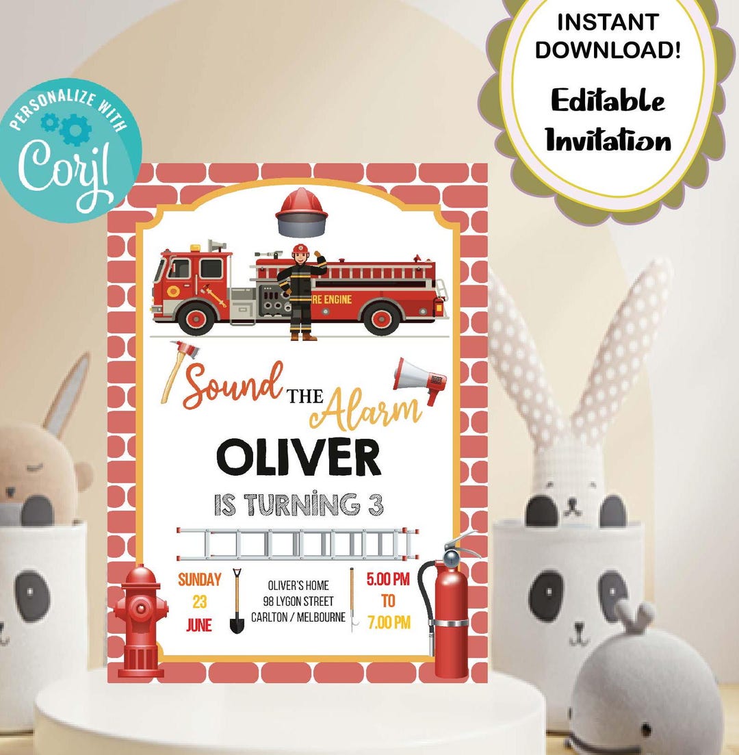 Firetruck Invitation, Fire Truck Birthday Invitation, Firetruck ...