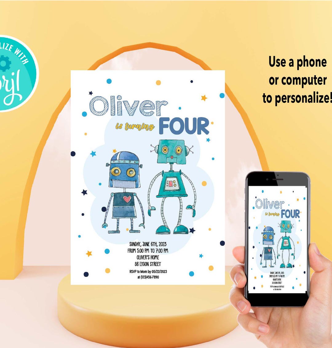 Robots Birthday Invitation, Robot Birthday Party, Little Robot, Robot ...