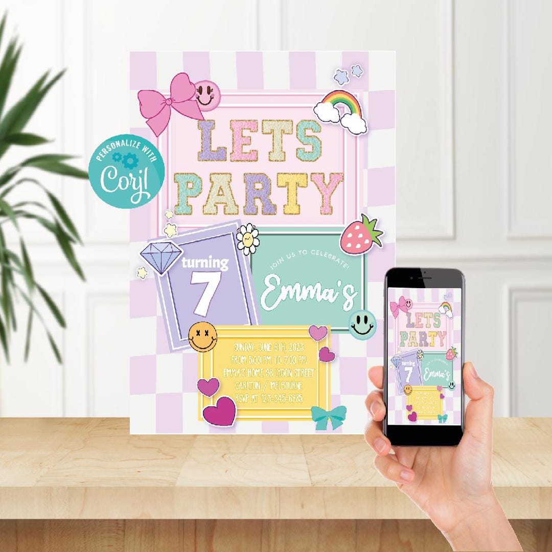 Smiley Face Birthday Party Invitation, Girls Groovy Birthday, Let's ...