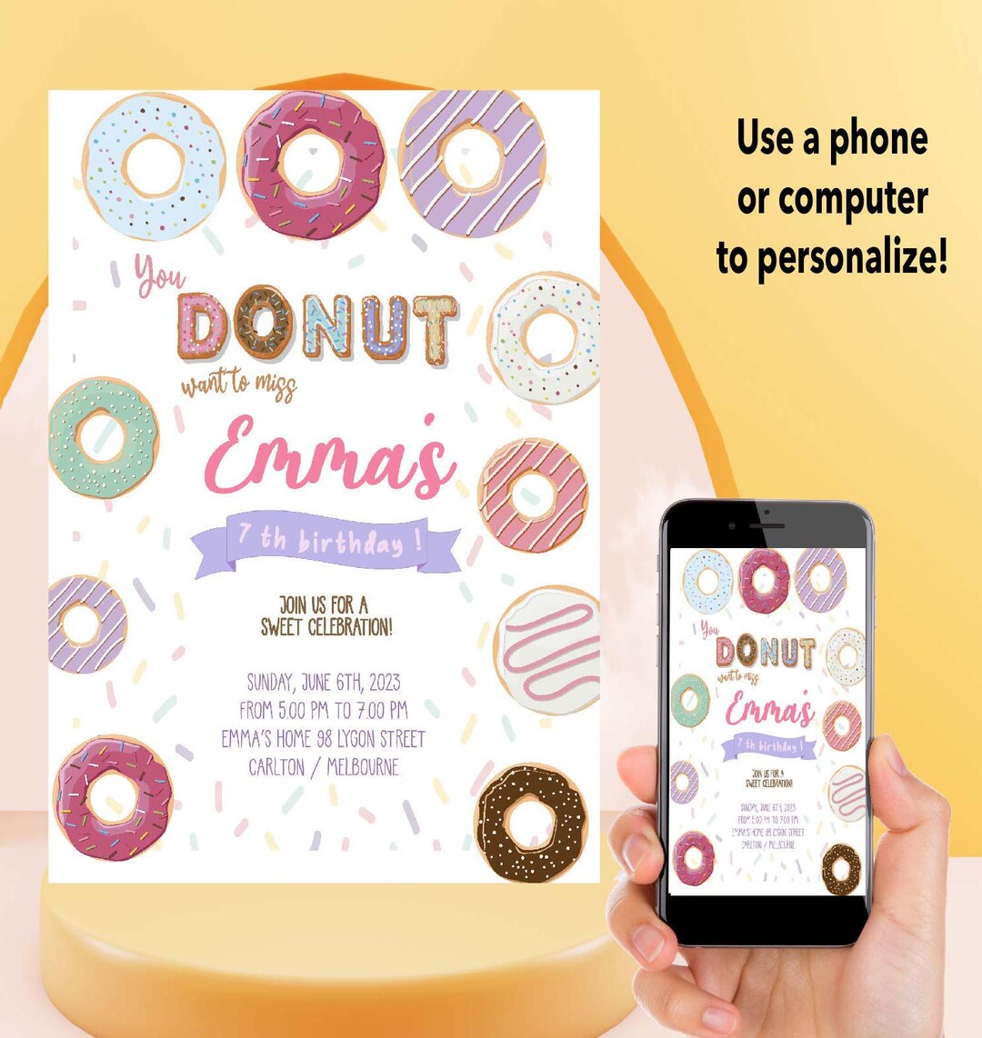 Donut Birthday Invitation, Donut Birthday Invite, Donut Party ...