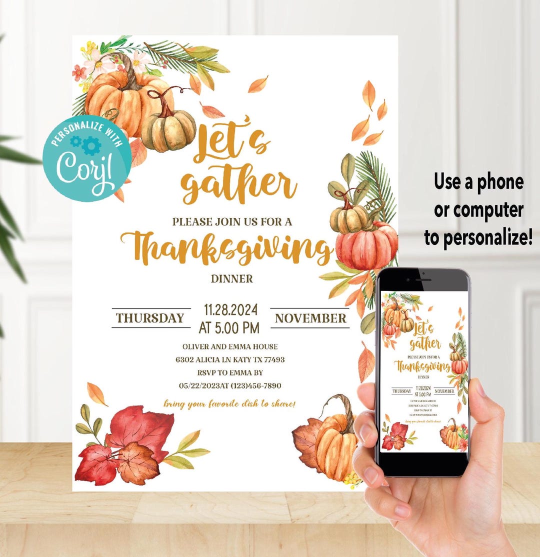 Editable Thanksgiving Dinner Invitation, Let's Give Thanks Invitation ...
