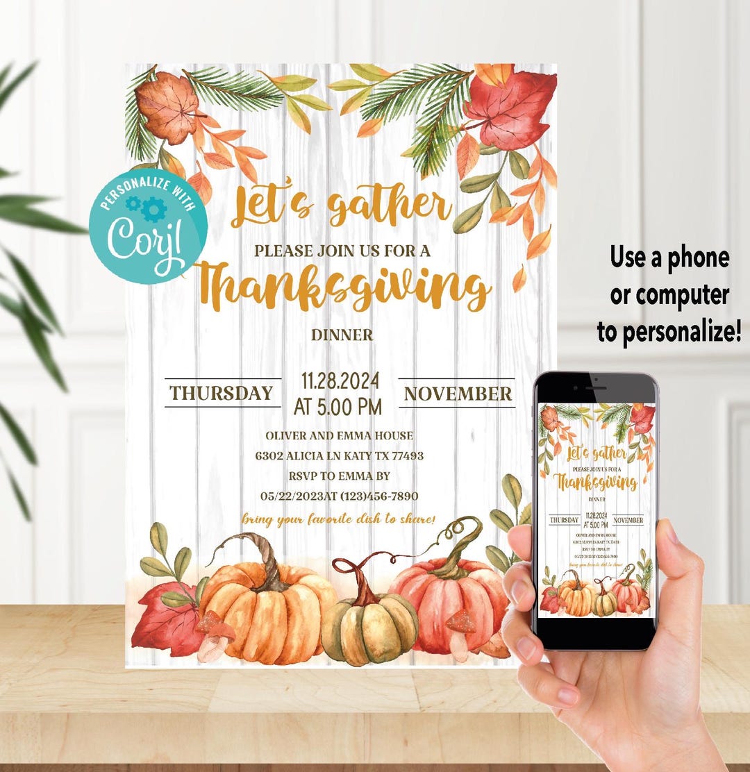 Editable Thanksgiving Dinner Invitation, Let's Give Thanks Invitation ...
