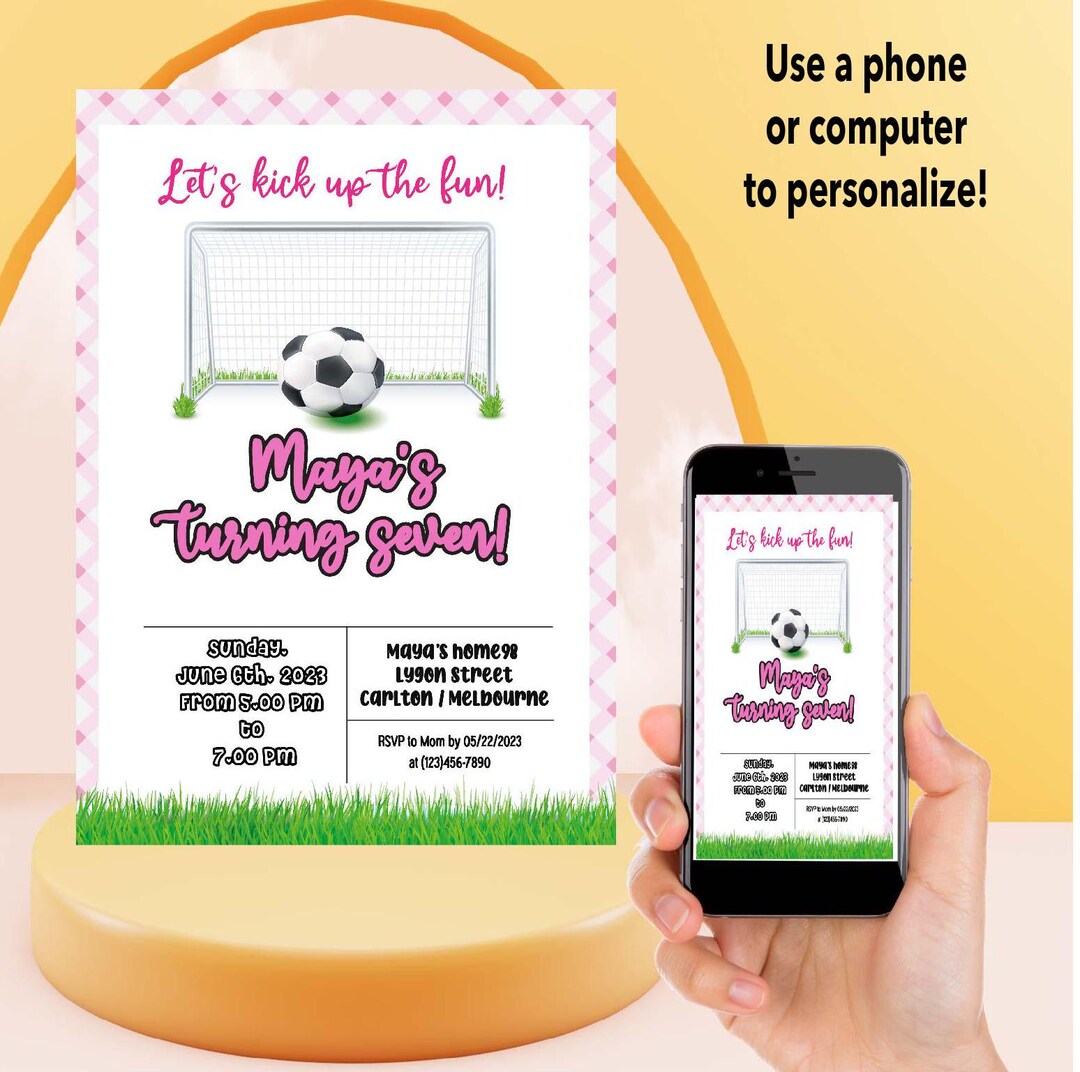 Girl Soccer Birthday Invitation, Soccer Invitation,soccer Party Invite ...