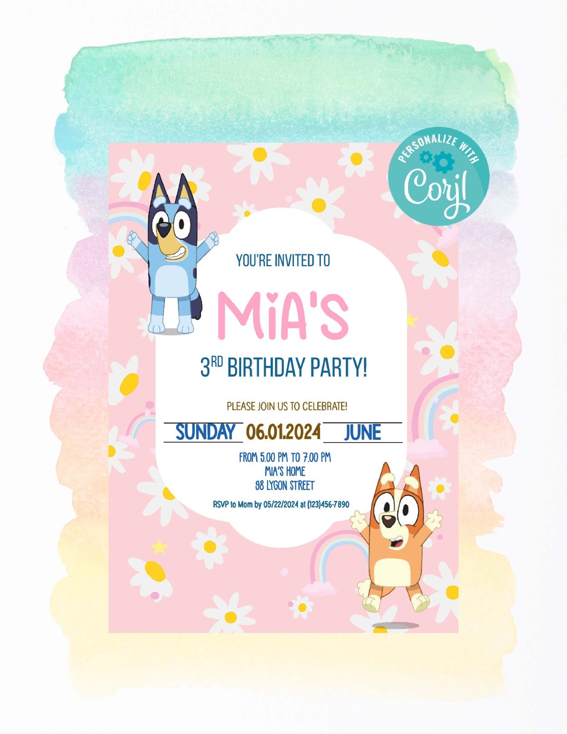 Girl Bluey Birthday Invitation, Printable Bluey Invitation, Digital ...