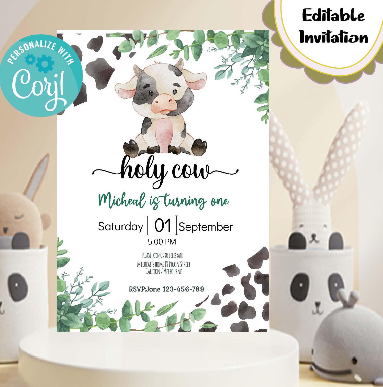 Editable Holy Cow Invitation, Holy Cow Birthday Invitation Template ...