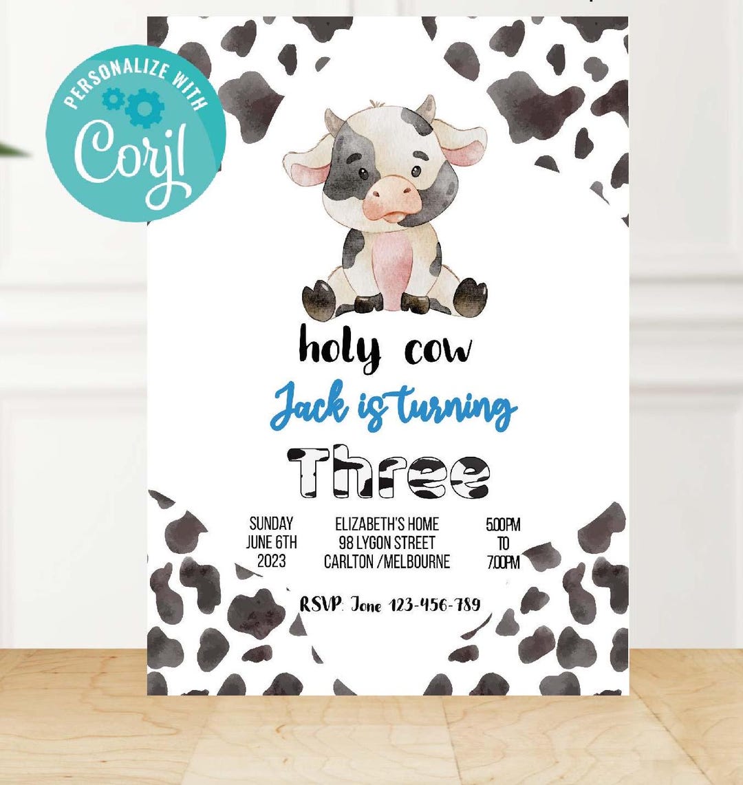 Holy Cow Invitation, Holy Cow Birthday Invitation Template, Holy Cow ...