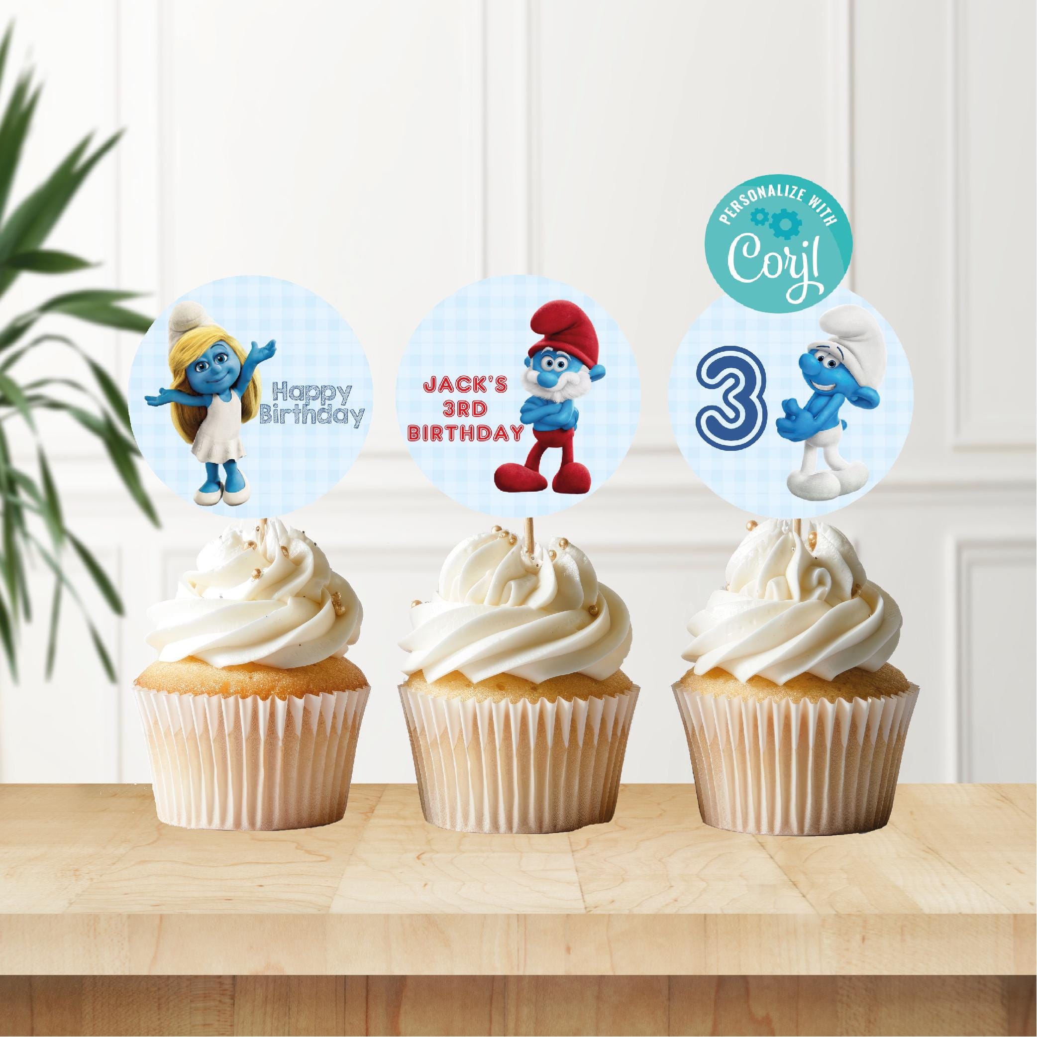 Smurfs Birthday Cupcake Toppers, Smurfette Cupcake Toppers, Editable ...